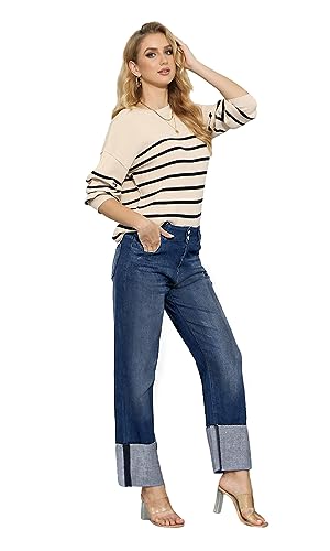 BWQ Womens High Waisted Straight Leg Mom Jeans Stretchy Boyfriend Denim Jeans