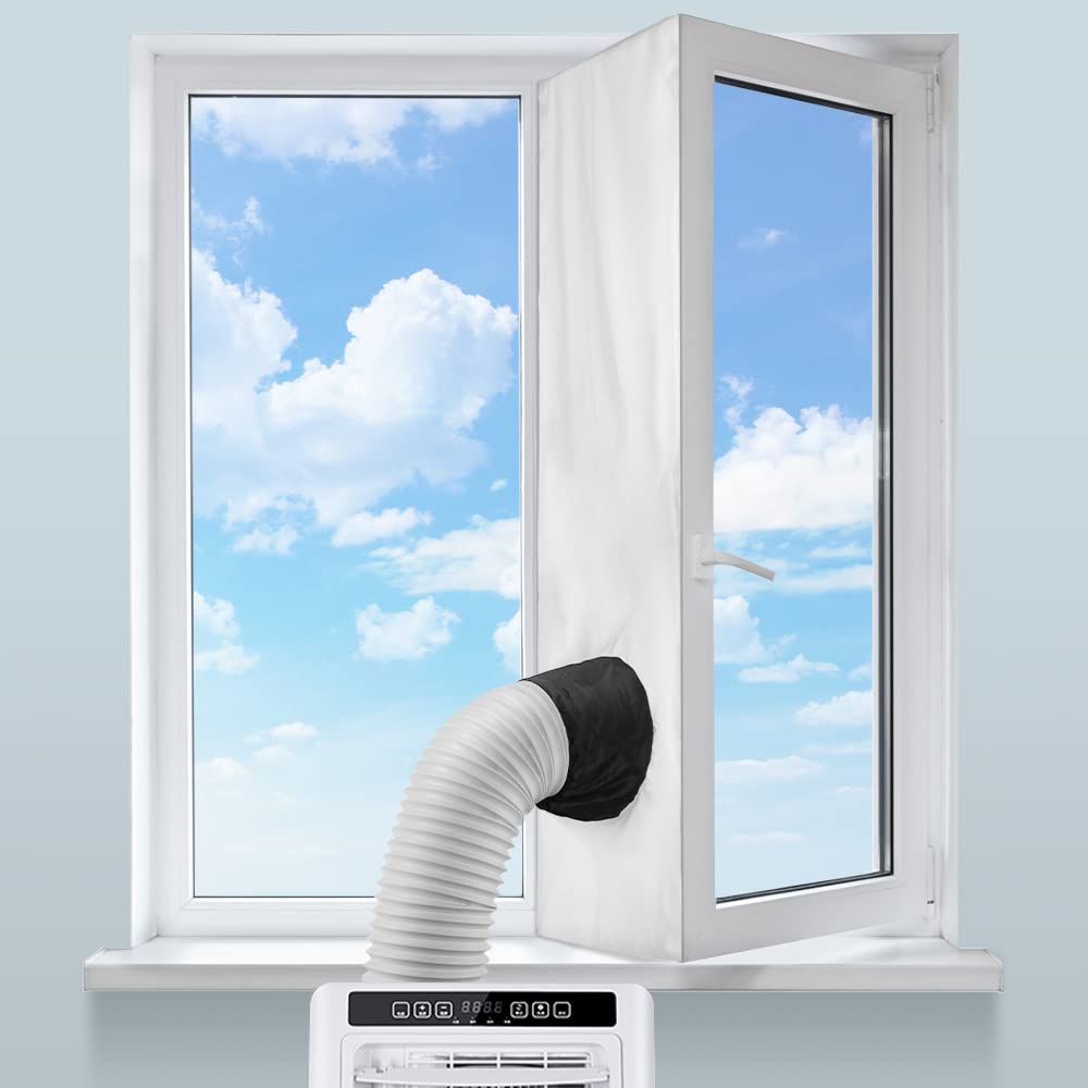 HOXHA Universal Window Seal for Portable Air Conditioner, 157 Inches Cloth Sealing AC Kit with Adjustable Coupler and Adhesive Fastener for Casement Windows, 400CM
