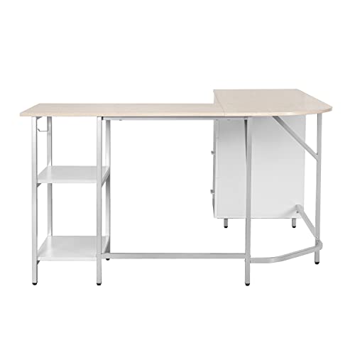 Techni Mobili L Shaped Desk - Two-Toned Computer Desk with Drawers & Storage Shelves - Simple Modern Furniture & Home Office Space Corner Table for Work & Writing