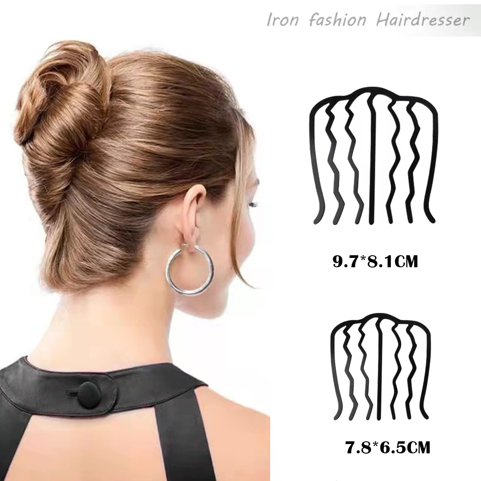 BAINESS 4 Pcs Metal U Shape Teeth Alloy Hair Accessories - Black Hair Fork Clips, Side Combs, Updo Bun Pins for Women Hair Styling