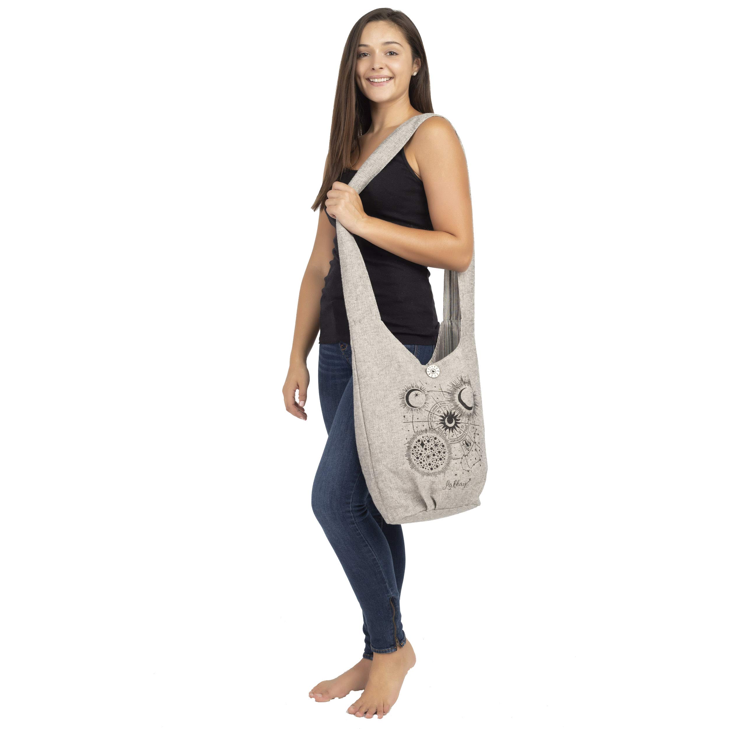 Cotton Sling Crossbody Shoulder Bag Purse Hippie Hobo Bohemian Festival Bag-Charcoal
