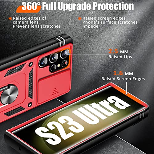 Giyer for Samsung Galaxy S23 Ultra 5G Case with Screen Protector [Military Grade] Heavy Duty Silicone Rugged Protective Cover for Samsung S23 Ultra 6.8" Phone Cases with Ring Kickstand (Red)