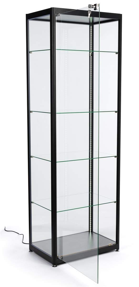 Displays2go 2 Foot Wide Display Cases with Corner Lighting – Black (DCKDMT24B)
