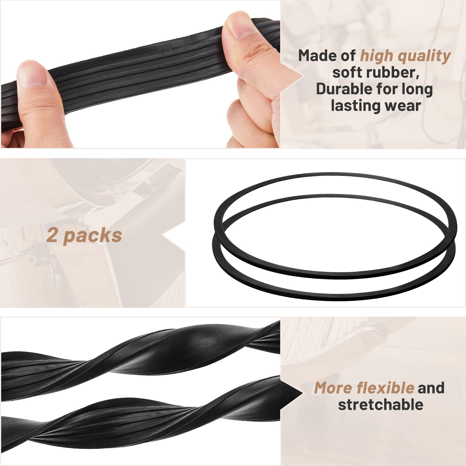 Amylove 2 Pieces Salon Chair Rubber Base Ring 22.8 Inches Salon Equipment Floor Protective Rubber Barber Styling Chair Hydraulic Black Base Ring Gasket Ring Base