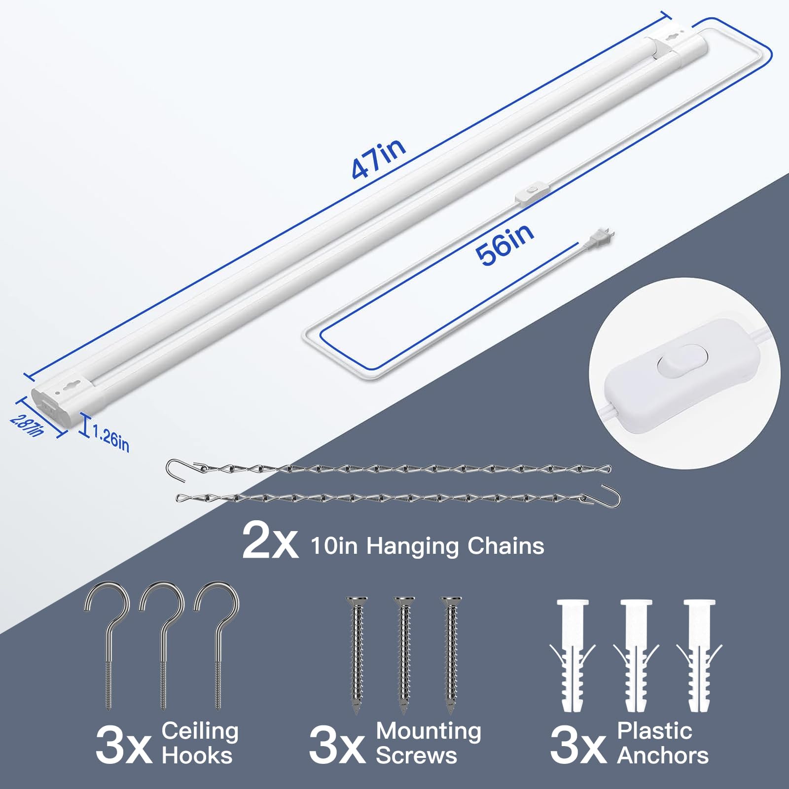 BBOUNDER 8 Pack Linkable LED Utility Shop Light, 4400 LM, 6500K Cool Daylight, 4 FT, 48 Inch Integrated Fixture for Garage, 40W Equivalent 250W, Surface + Suspension Mount, White