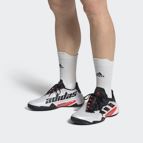 adidas Men's Barricade Tennis Shoe, White/Core Black/Solar Red, 9