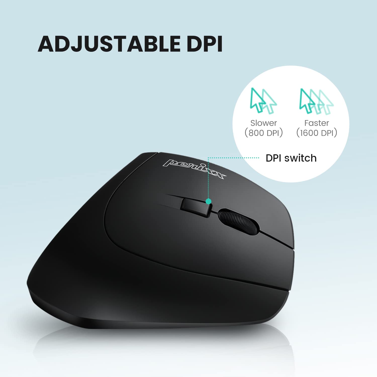 Perixx PERIMICE-804 Bluetooth Vertical Mouse, Bluetooth Connection for Windows and Android System, Works Without USB Receiver, Black