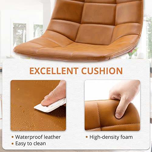 LUE BONA Counter Height Bar Stools, Indoor/Outdoor Mid Century Modern Upholstered Checkered Pattern Leather Dining Chair with Metal Legs, 24" Bar Stools Set of 4, for Kitchen Island, Whiskey Brown