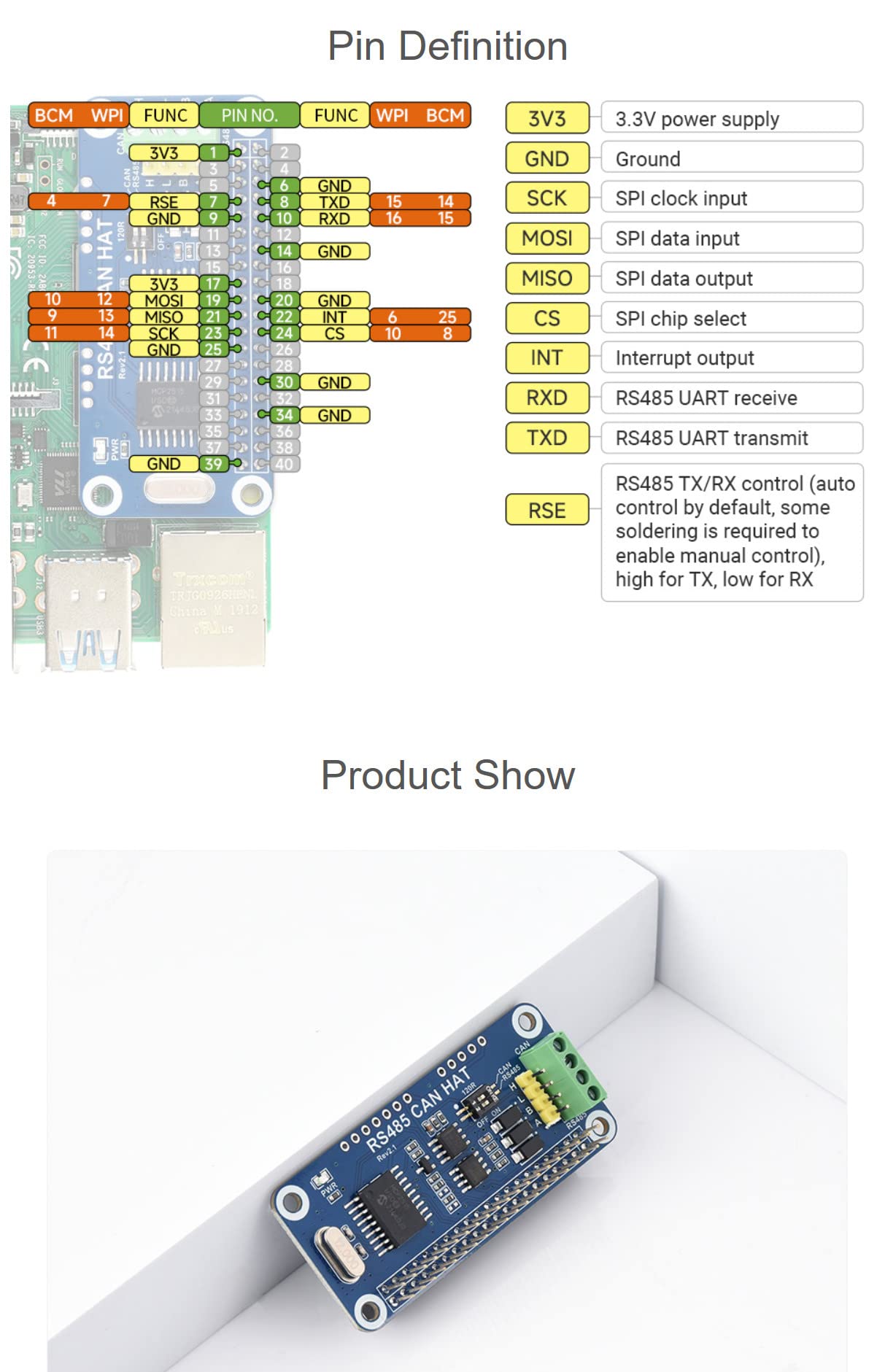 RS485 CAN HAT Stably Long-Distance Communication Functions UART Controlled SPI Interface for Raspberry Pi Zero W WH 2 3 4 Model B B+ @XYGStudy