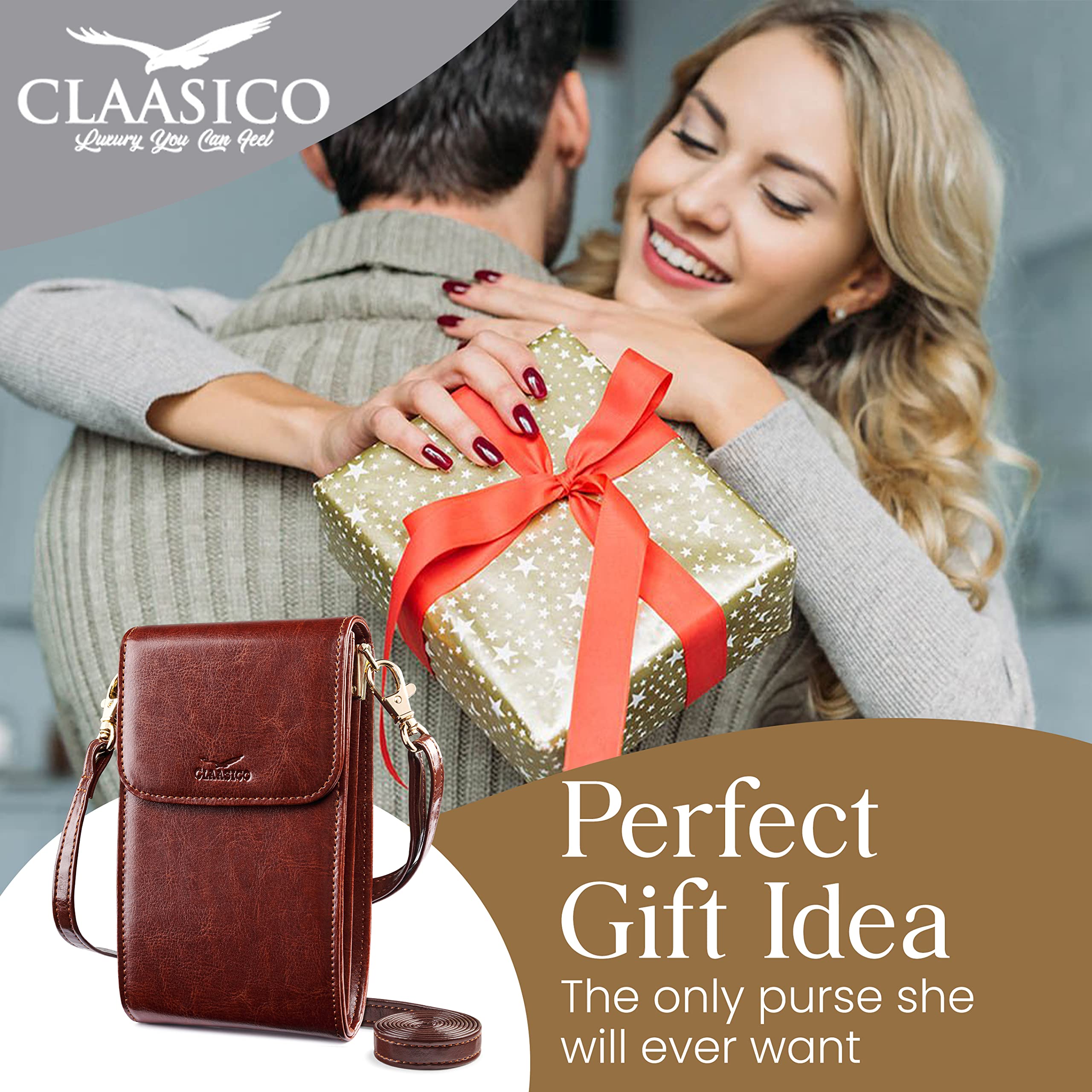 Classico Small Crossbody Phone Purse for Women - Crossbody Bag Wallet for Phone, Cards, Accessories (Small, Black)