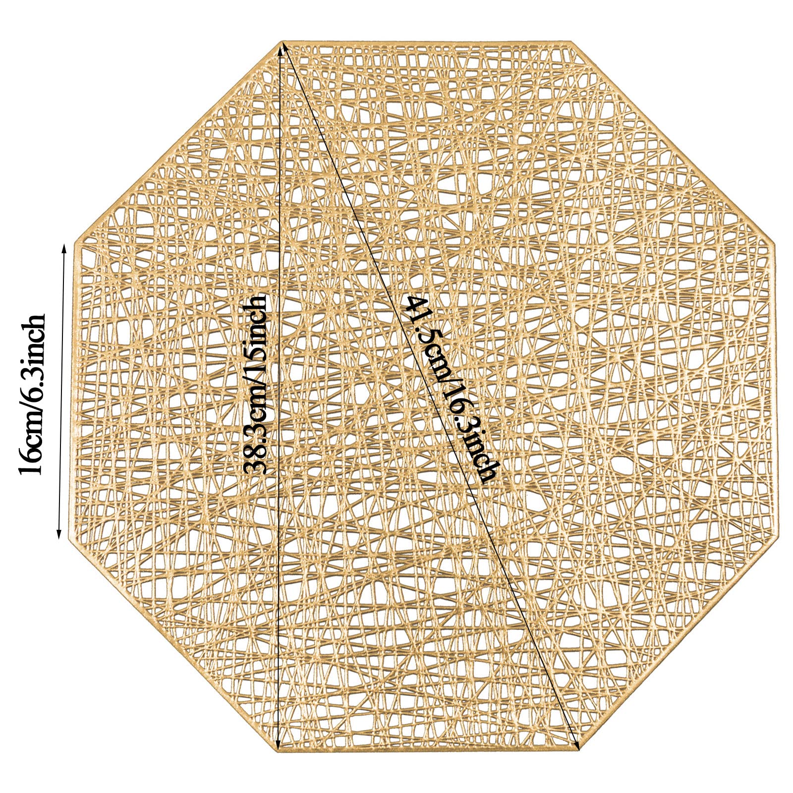 U'Artlines Octagonal Placemats Hollow Out Mats Vinyl Non-Slip Heat Insulation Kitchen Table Mats(Octagonal Gold, 6pcs)