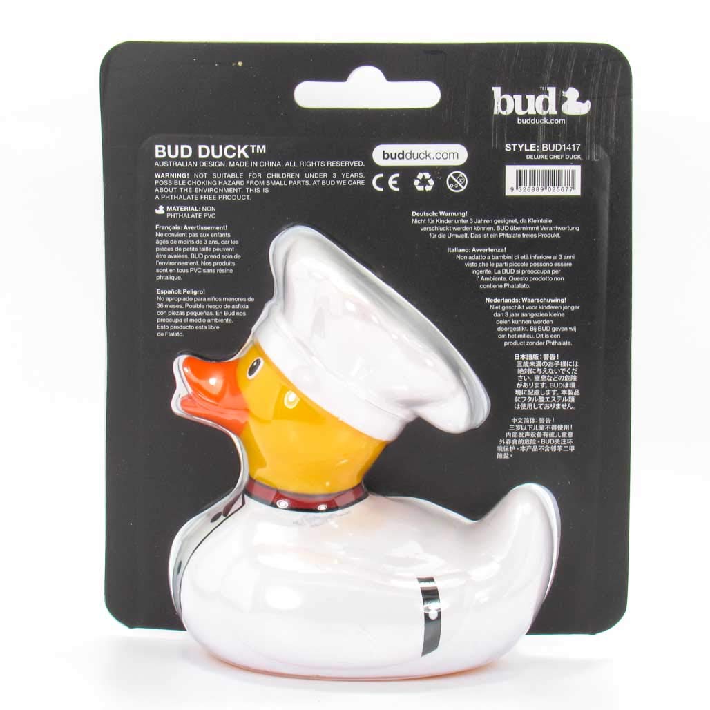 Chef Rubber Duck Bath Toy by Bud Ducks | Elegant Gift Packaging - "Bon appatite| Child Safe | Collectable