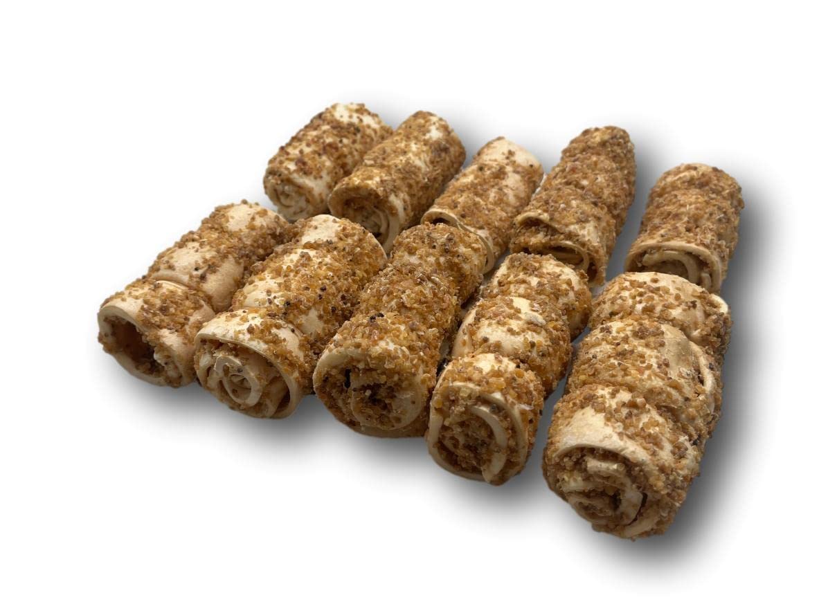 Top Dog Chews – 3” Mini Cheek Rolls with Bully Dust Sprinkles, 10 Pack, Long Lasting Dog Bones for Aggressive Chewers, Rawhide Free Dog Treats