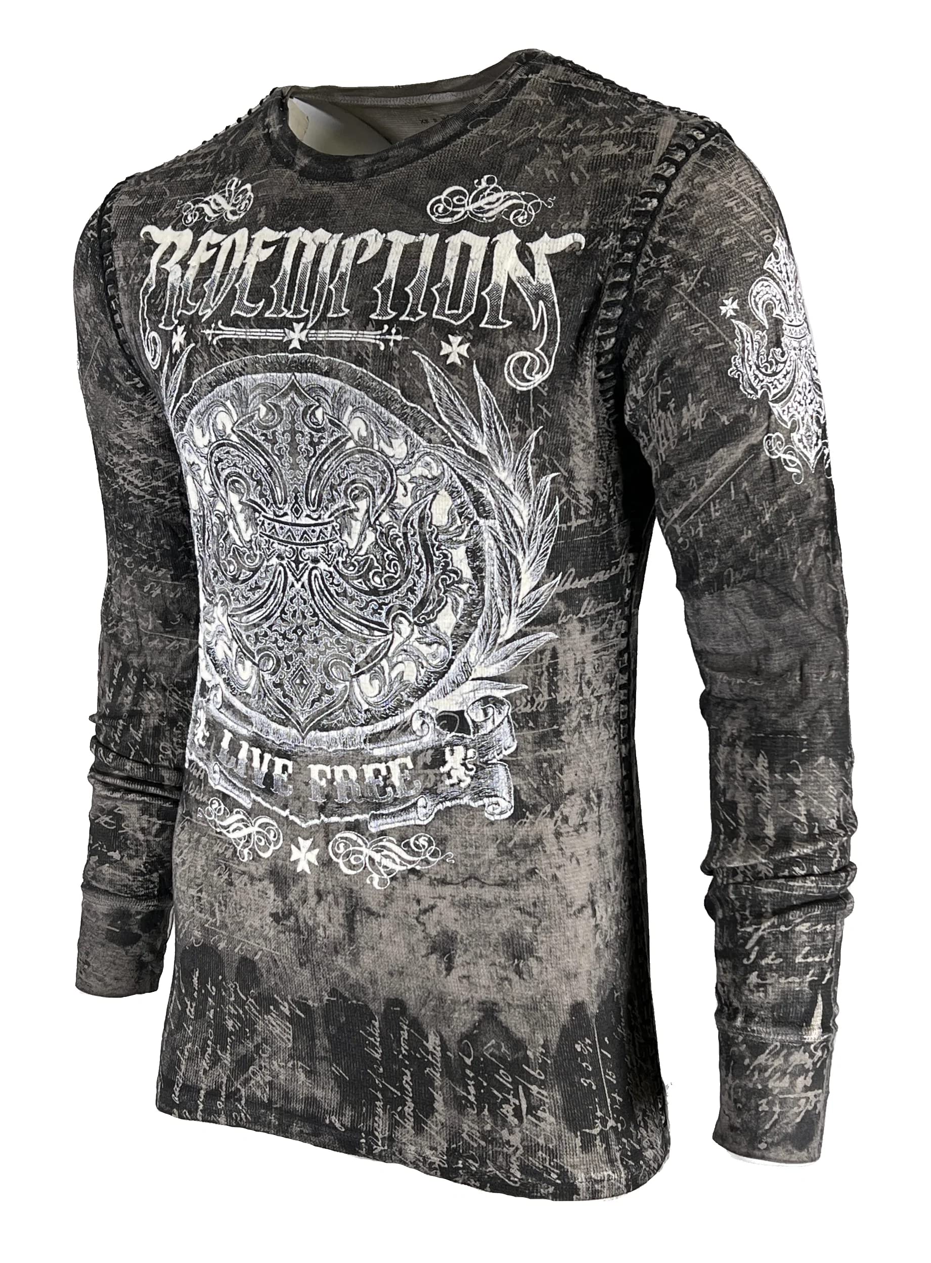 Archaic by Affliction Men's Thermal Shirt Shielded Gray L