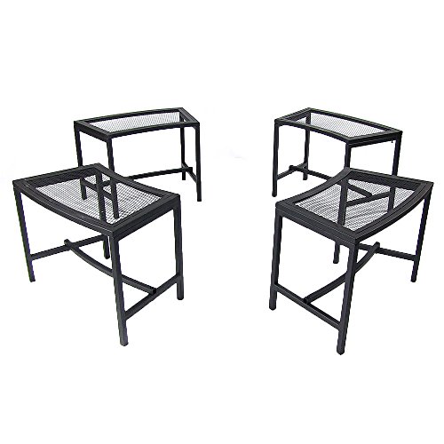Sunnydaze Outdoor Curved Fire Pit Bench - Rustic Backyard Backless Powder-Coated Black Metal Mesh Garden, Patio, Porch and Deck Chair Seating - Set of 4