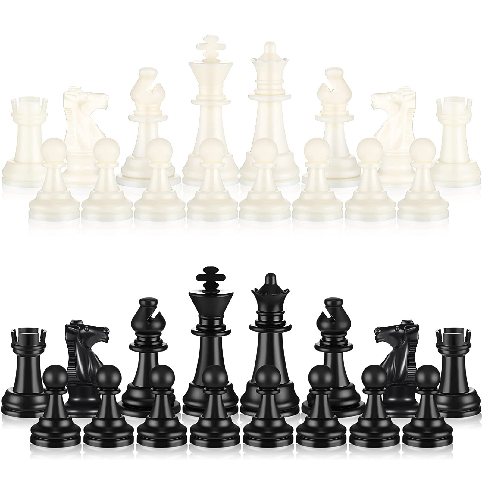 Chess Pieces Plastic Pawn Chess Pieces 95 mm/ 3.7 Inch King's Height Tournament Chess Set with Storage Bag for Chess Board Game, Set of 32 Chess, White and Black (Pieces Only)