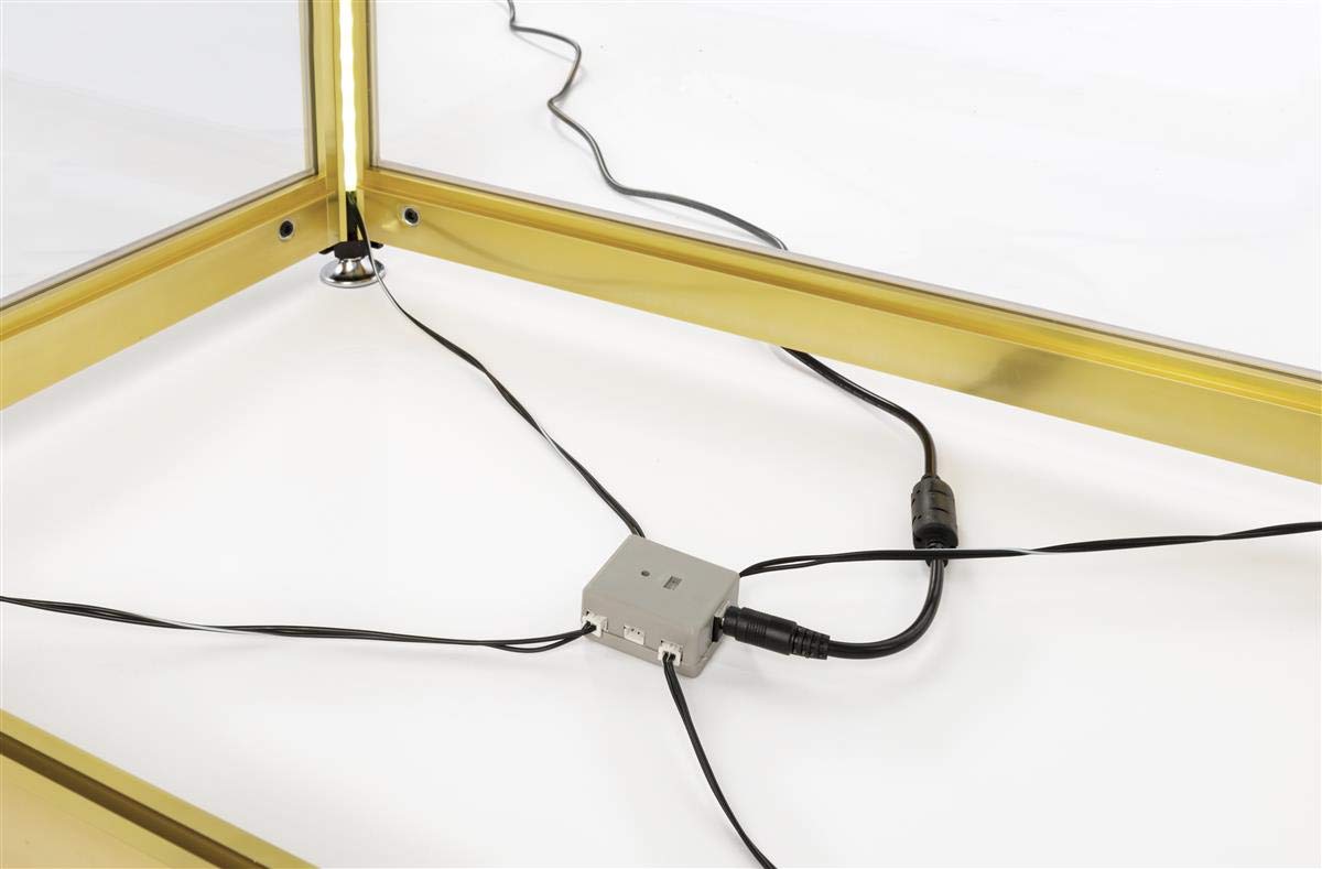 Displays2go Tempered Glass Curio Cabinet, Adjustable Shelves β Gold (DCKDMT16G)