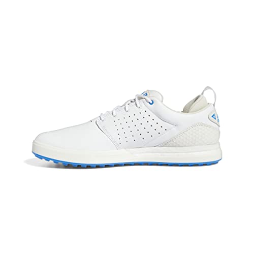 adidas mens Flopshot Spikeless Golf Shoe, Footwear White/Gold Metallic/Blue Rush, 10.5 US