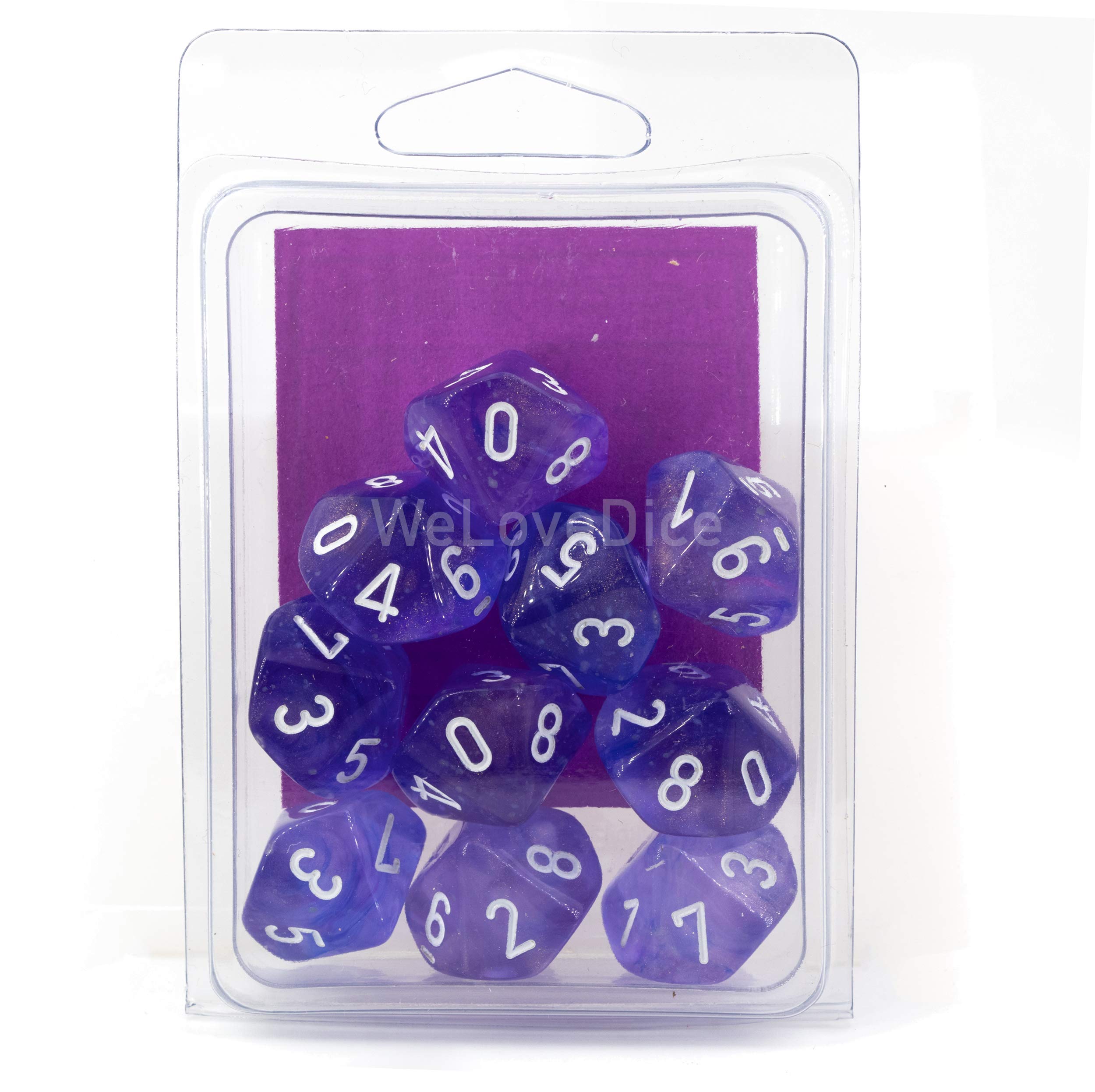 Chessex Borealis Purple/White Luminary Set of Ten d10s (27377)