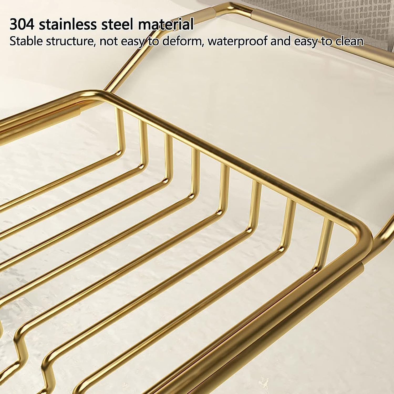 Bathtub Caddy Tray, Extendable Stainless Steel Bath Tub Tray Racks with Marble Chopping Board, Shower Organizer for Hotel Spa Shower Stall (Color : Silver+White)