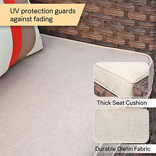 SUNSITT Patio Outdoor Furniture 2-Piece Brown Wicker Single Club Chairs w/Beige Olefin Cushions & Striped Throw Pillow