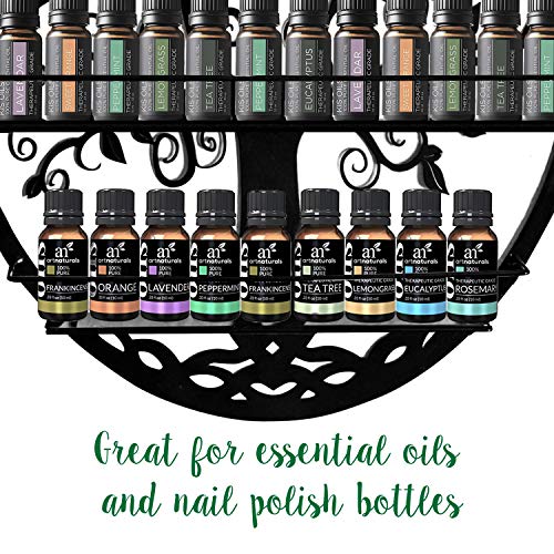 SoCal Buttercup Essential Oils & Nail Polish Organizer - Display Holder Storage Shelf from Oval Black with Tree Silhouette - Wall Mounted Round Rack Oil Bottle Storage (Black)