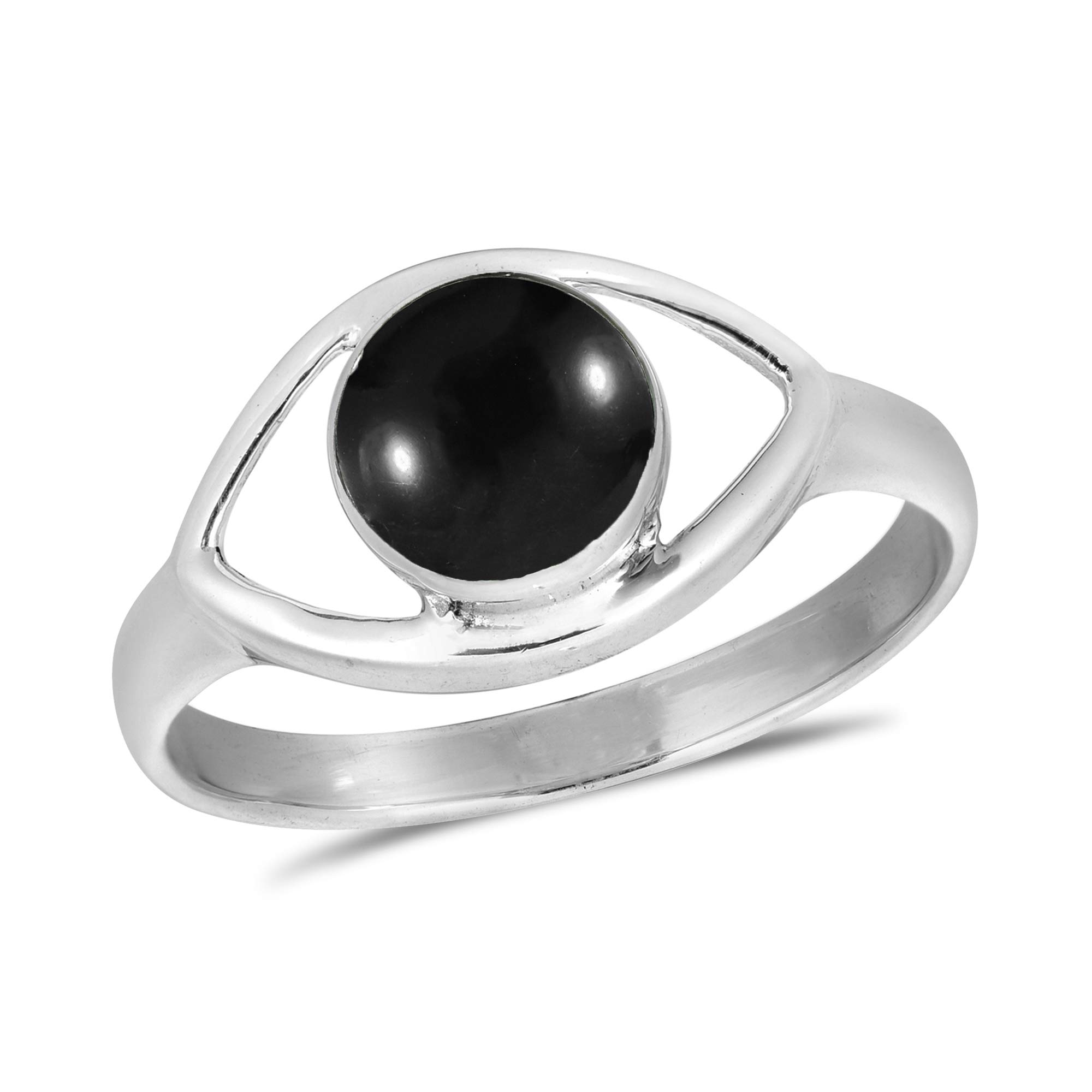 AeraVida Mystical Evil Eye with Simulated Black Onyx Inlay .925 Sterling Silver Ring, resin, not known