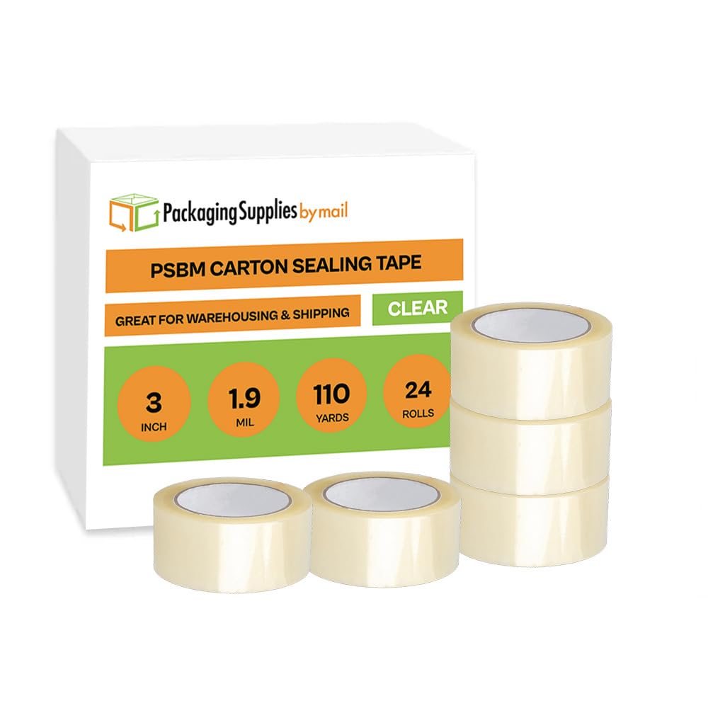 Clear Packing Tape, Packaging Shipping Tape Rolls, 3 Inch x 110 Yards, 1.9 Mil Thick, 24 Pack