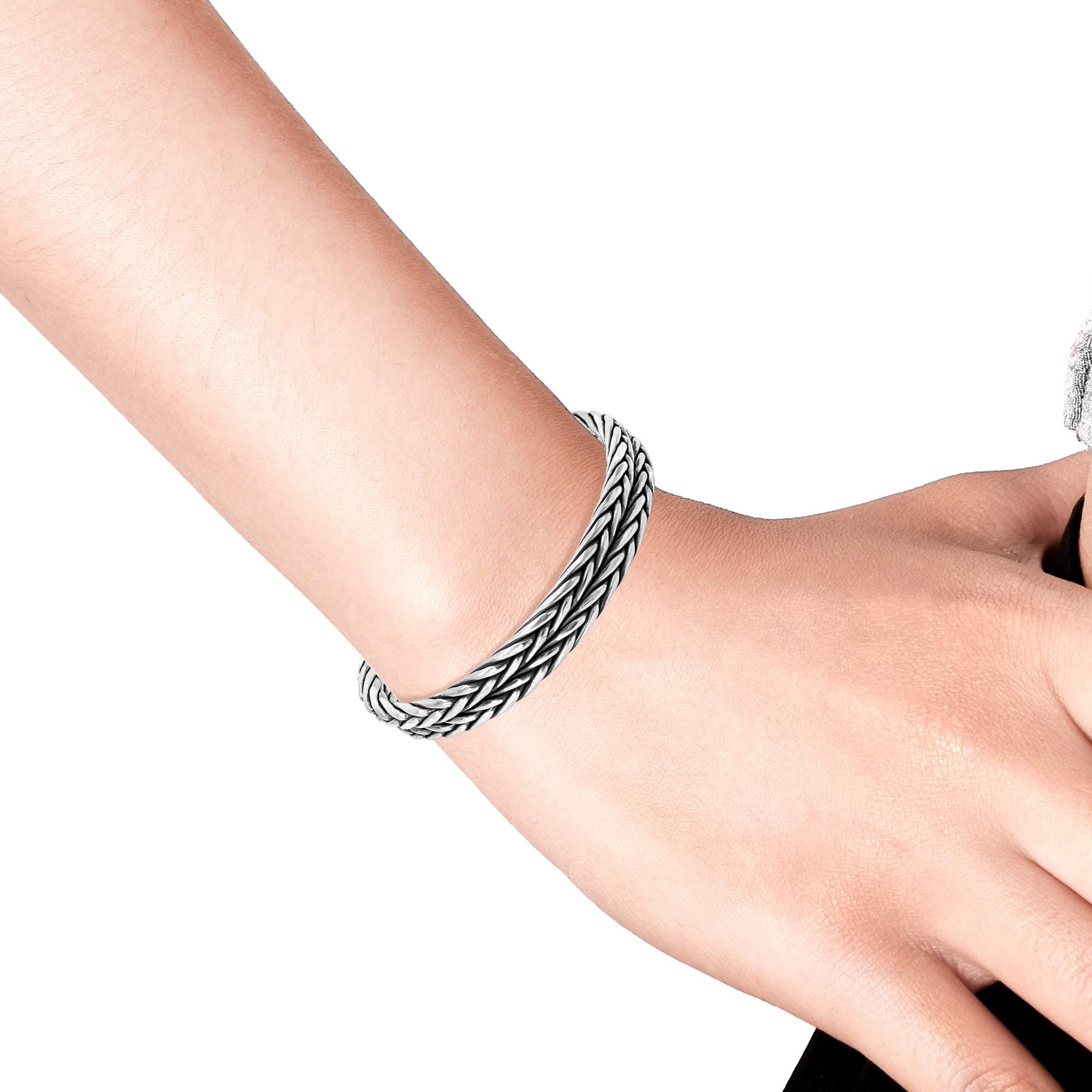 AeraVida Powerful Dragon Scales .925 Sterling Silver Handmade Cuff Bracelet