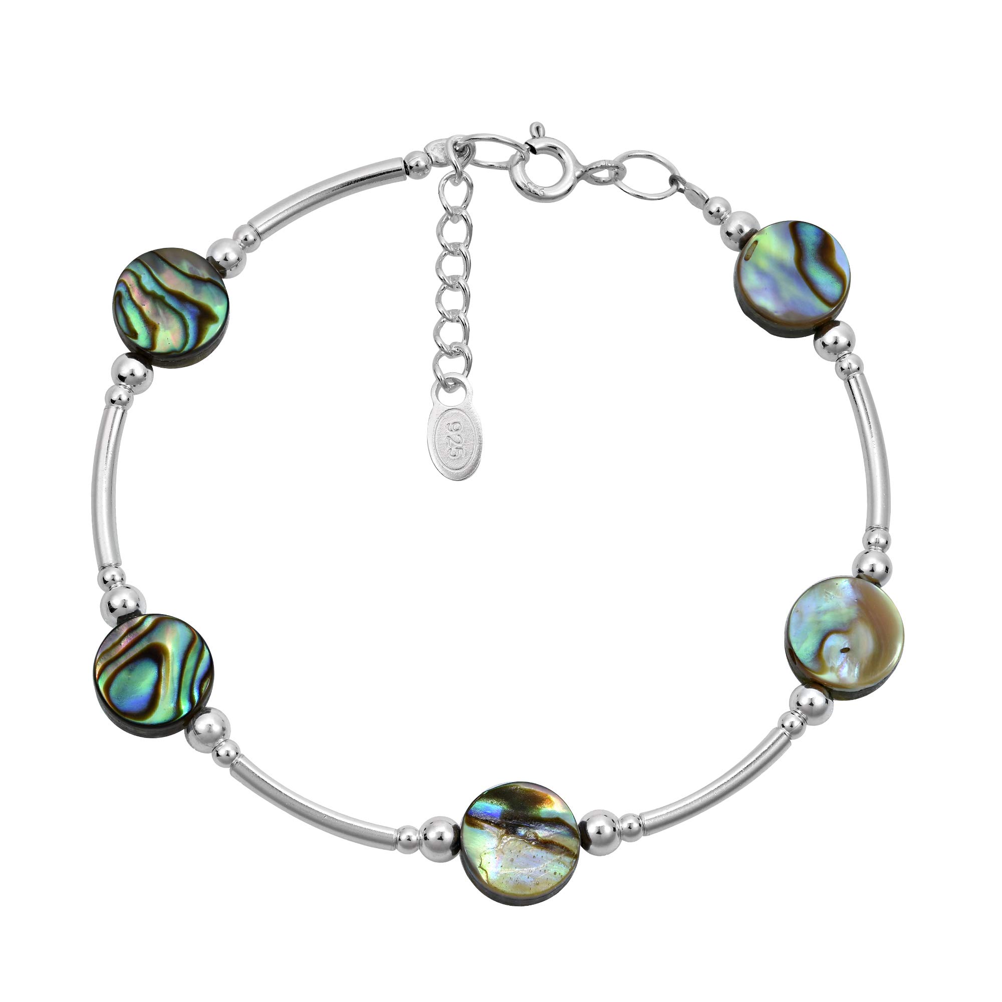 AeraVida Round Abalone Shell .925 Sterling Silver Link Bracelet