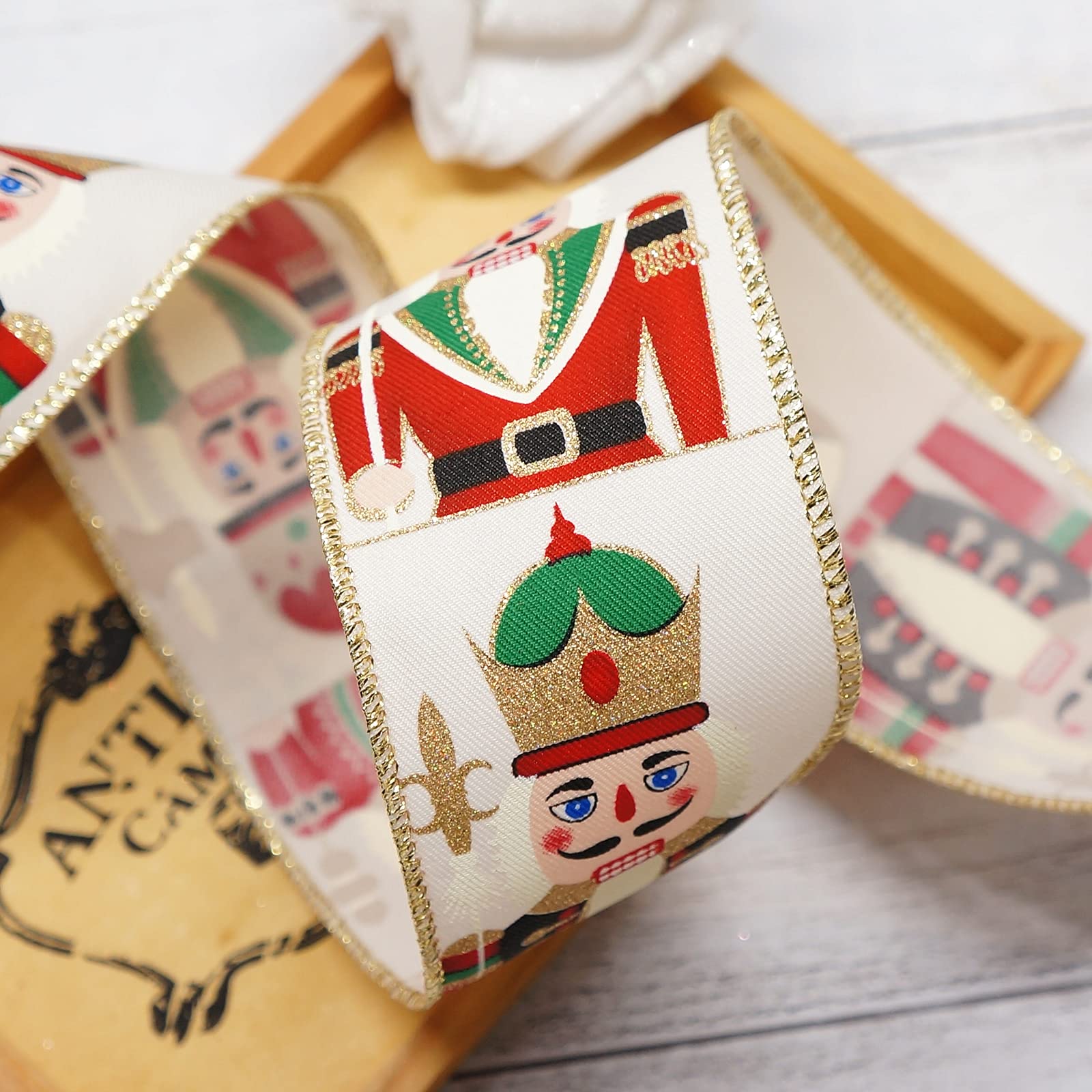 CT CRAFT LLC Ivory Satin Toy Soldier with Wired Ribbon 2.5 Inch x 10 Yards for Christmas Home Decor Tree Topper Bow Gift Wrapping DIY Crafts Wreath Garland