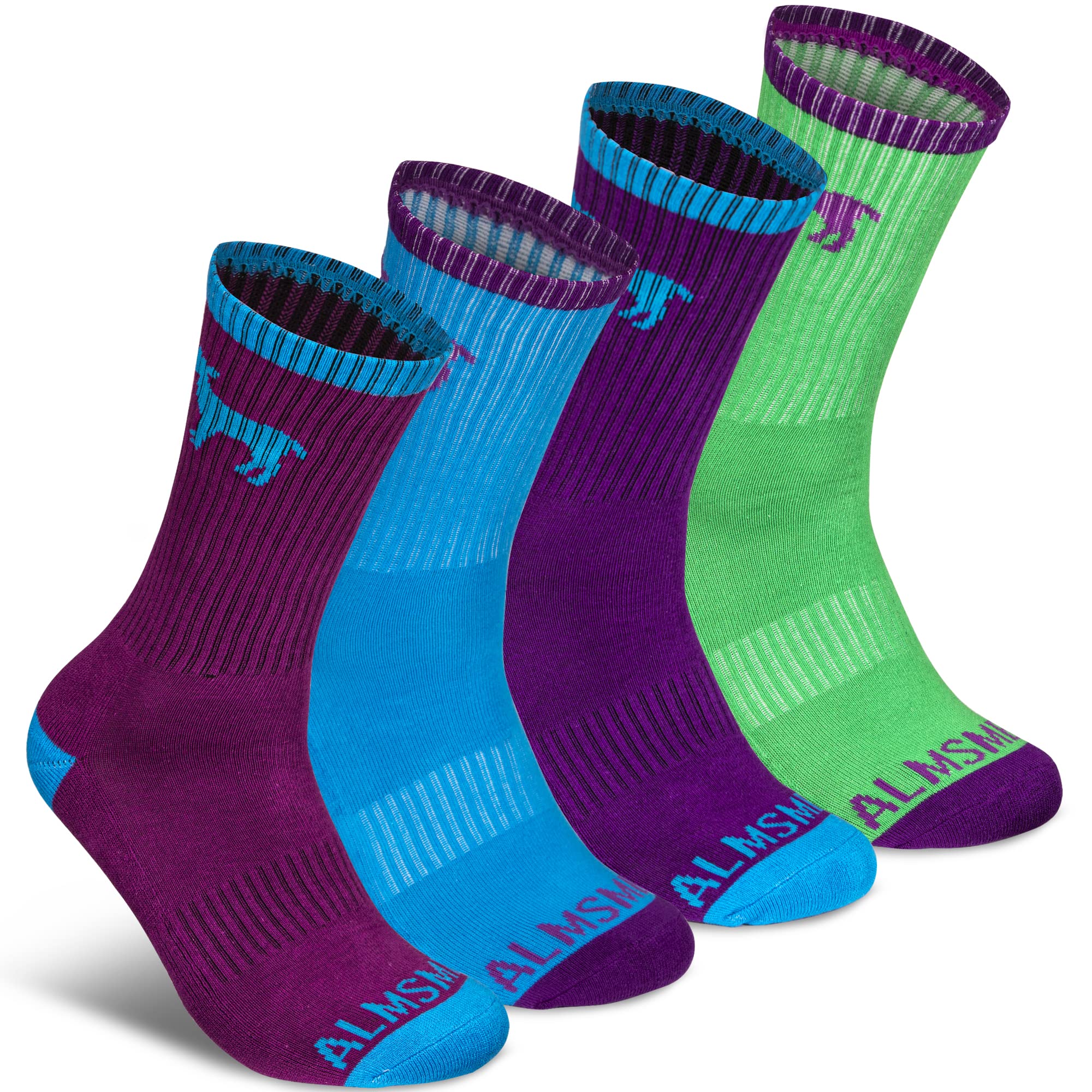 Almsmen 4 Pack Running Hiking Athletic Crew Socks, 100% Cotton for both Men and woman, Double Cushioned, You Buy = We Donate (as1, alpha, m, regular, regular)