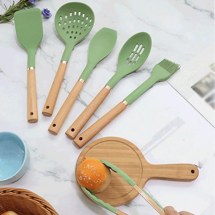 Angola Guyana Heat Resistant Silicone Kitchenware Cooking Utensils Set Colander Frying Shovel Soup Spoon Kit