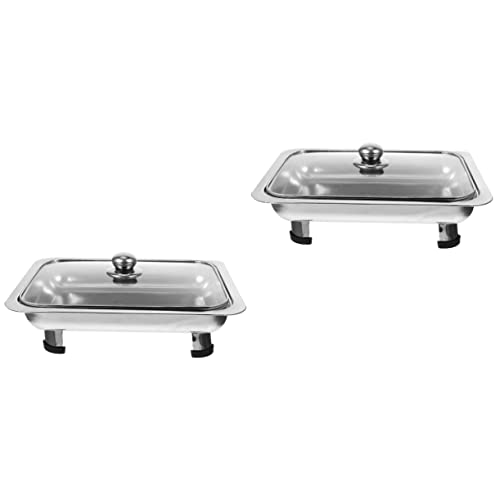 Cabilock 2pcs Steel Buffet Square Tray Salad Servers Square Dinner Plates Grill Serving Platters Chafing Buffet Set Chafing Pans Rectangular Buffet Serving Plate Serving Dish Buffet Pans