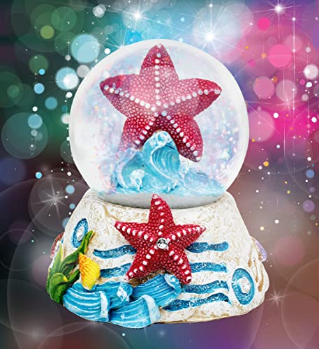 COTA Global Starfish Stone Snow Globe - Sparkly Water Globe Figurine with Sparkling Glitter, Collectible Novelty Ornament for Home Decor, for Birthdays, Christmas, and Valentine's Day
