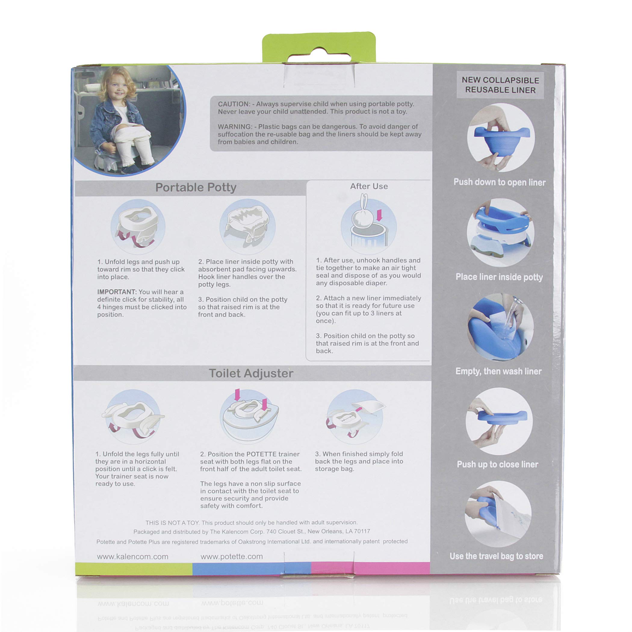 Potette Plus Potty Value Pack: Kalencom 2in1 Potette Plus Portable Potty and Reusable Collapsible Liner for Home Use (White/Gray)