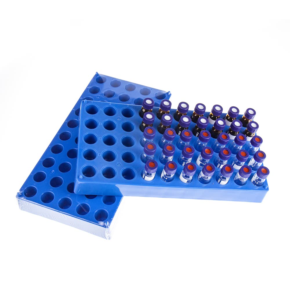 ALWSCI 5 Packs 2 ml Vial Rack, Lab HPLC Vial Holder, 12 mm Vial Tray Holder 50-Well Stackable, Blue Tube Rack for 2 ml Autosampler Vial