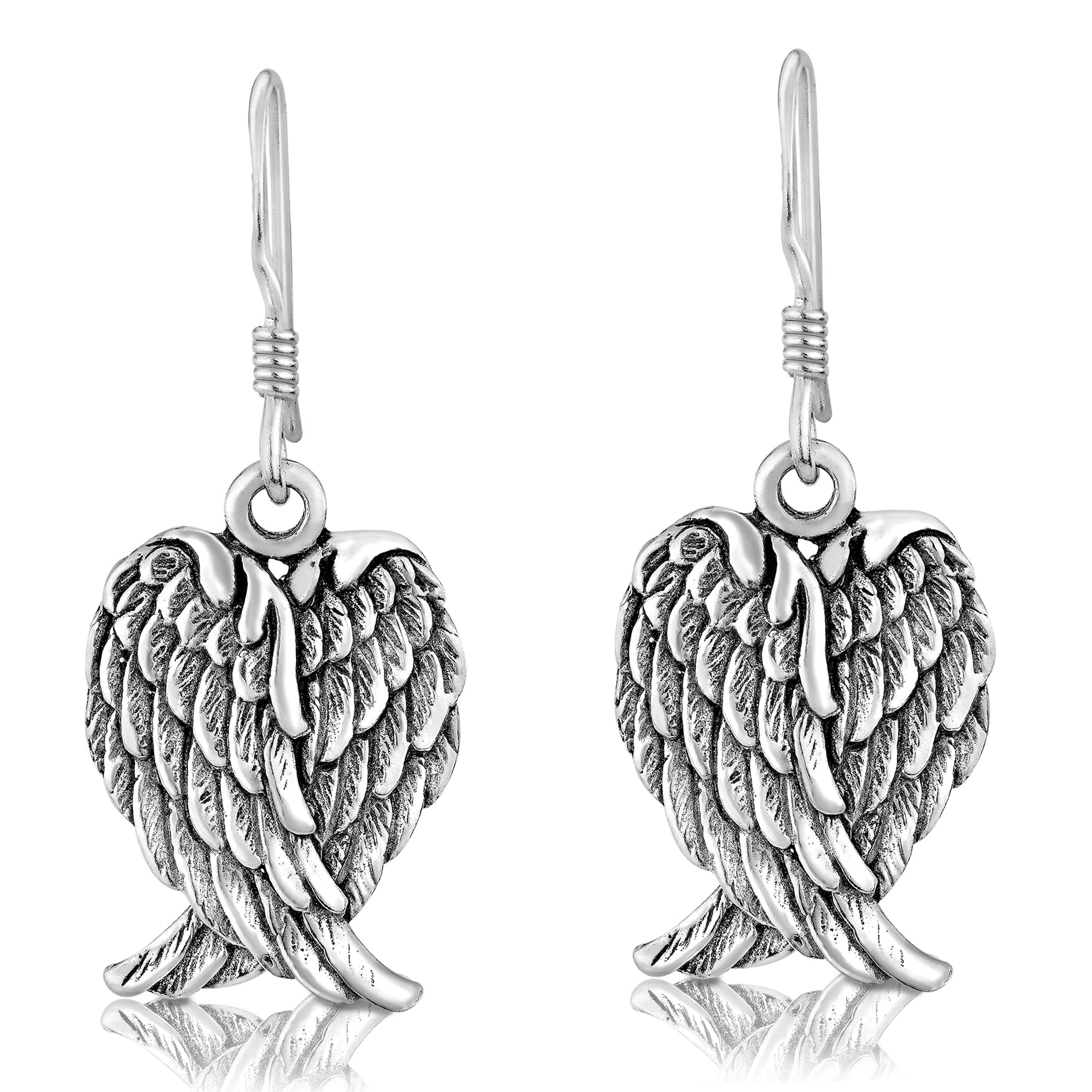 AeraVida Sterling Silver Angel Wings Dangle Earring | 925 Metal Earrings for Women | Spiritual Feather Jewelry