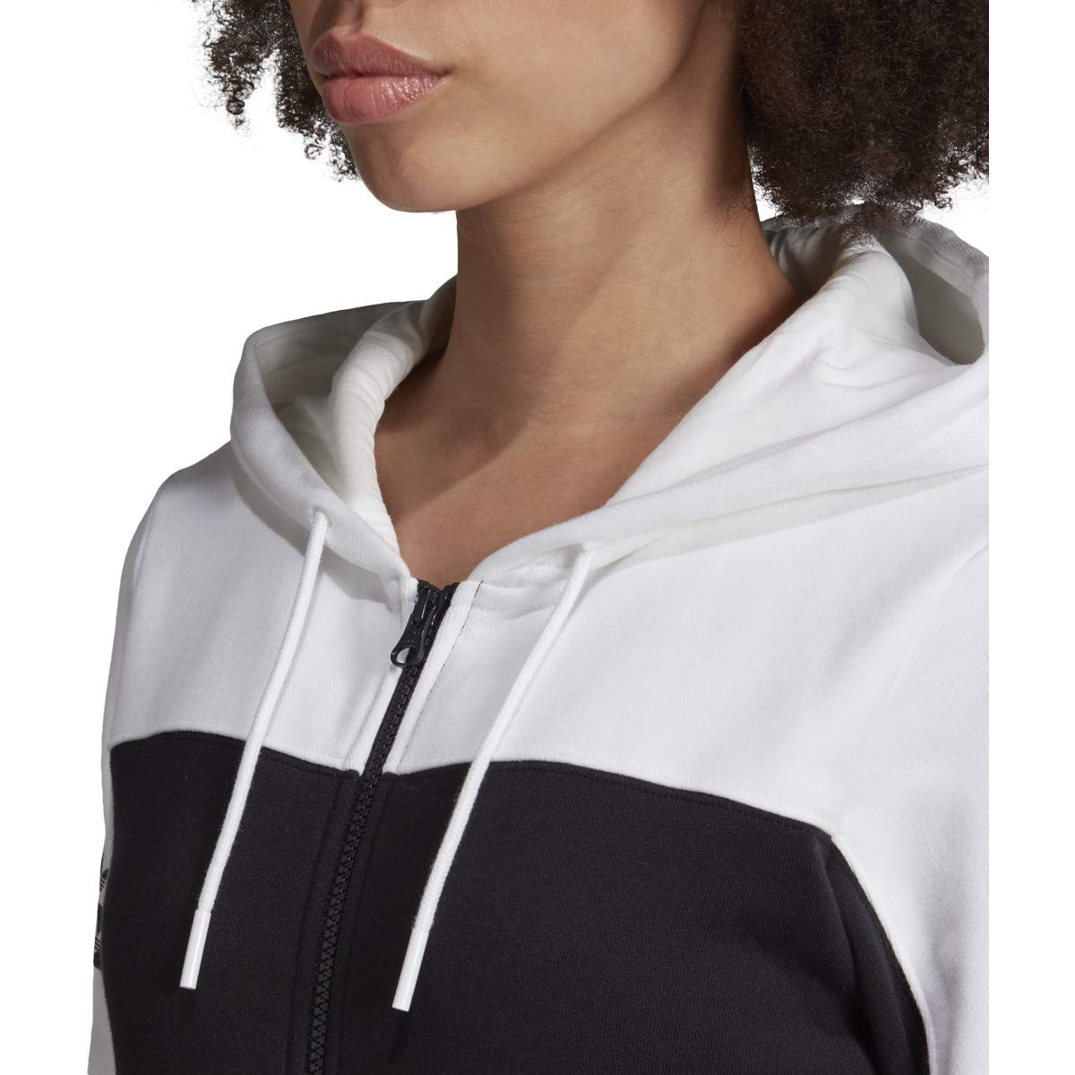 adidas Originals Women's Hoodie Trefoil Hooded Sweatshirt Sports Pullover (White/Black, Medium (M))