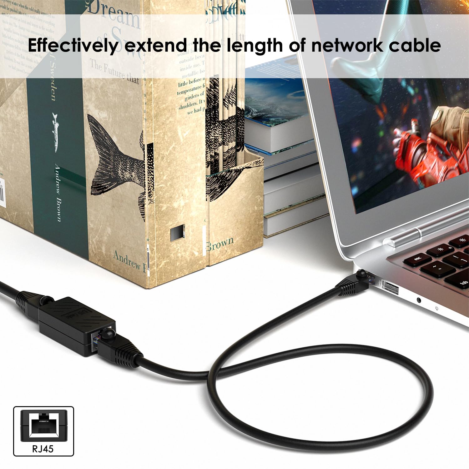 Dingsun RJ45 Coupler, Ethernet Extender, in-Line Coupler Female to Female Ethernet Coupler for Cat7/ Cat6/ Cat5/ Cat5e Ethernet Cable Extender Adapter (2Pack, Black)