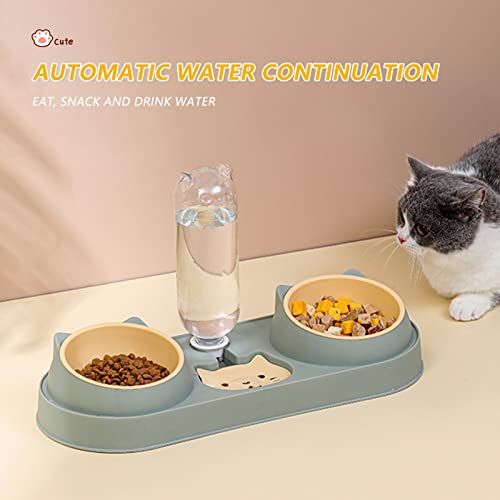 Foviza Double Dog Cat Bowls with Water Dispenser Pets Water and Food Bowl Set Tilted Cat Food Dishes with Automatic Waterer Bottle for Small or Medium Size Dogs Cats