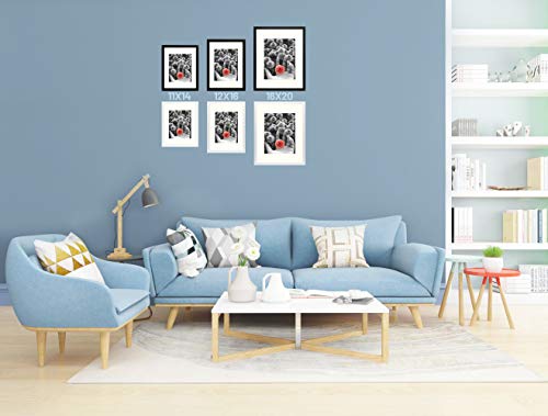Frametory, 16x20 Picture Frame - Made to Display 11x14 Photo with Ivory Mat - Wide Molding - Built in Hanging Features - Preinstalled Wall Mounting Hardware (White, 1 Pack)