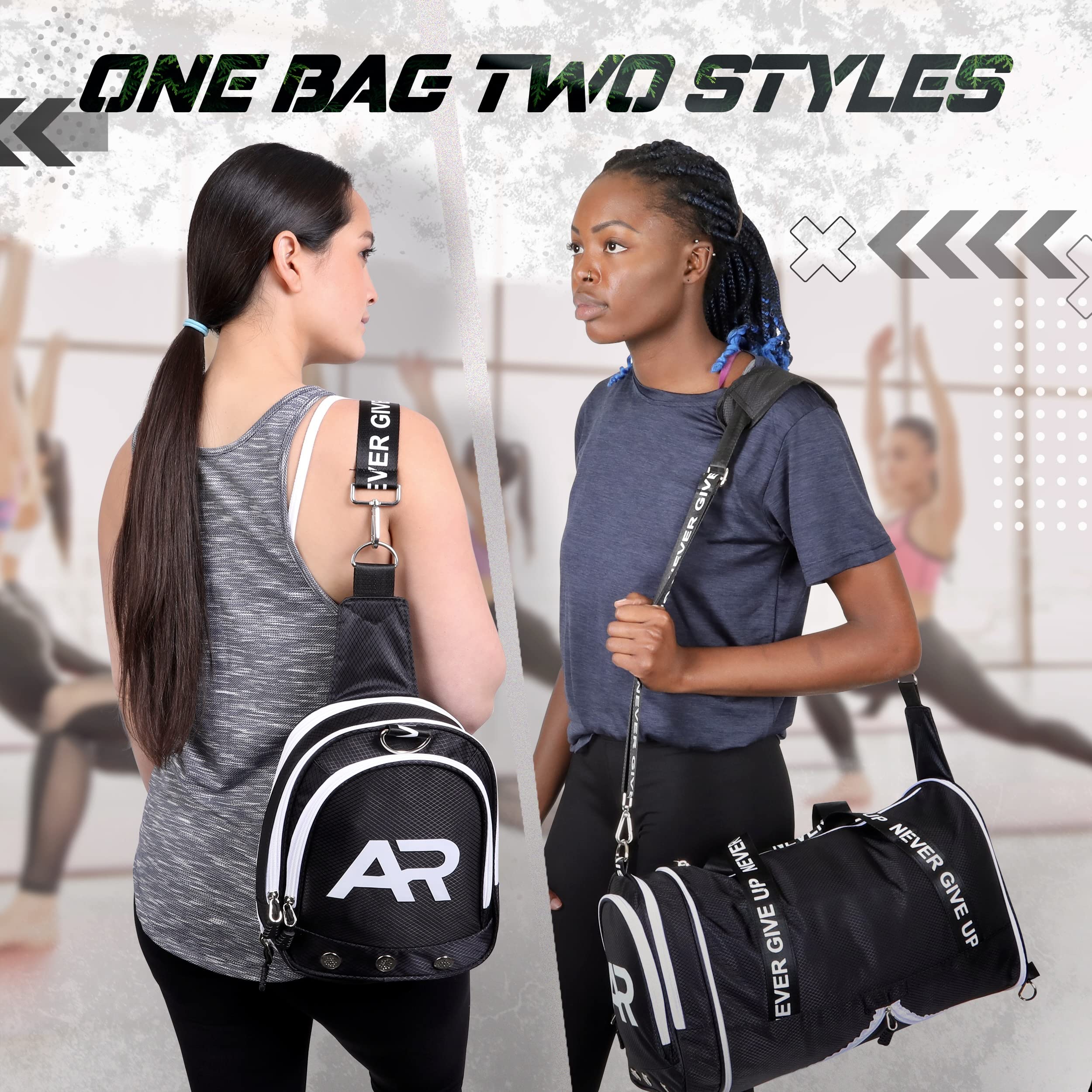 RED supplies Black Convertible Gym Bag With Cross Body Bag for man and women with multiple pockets