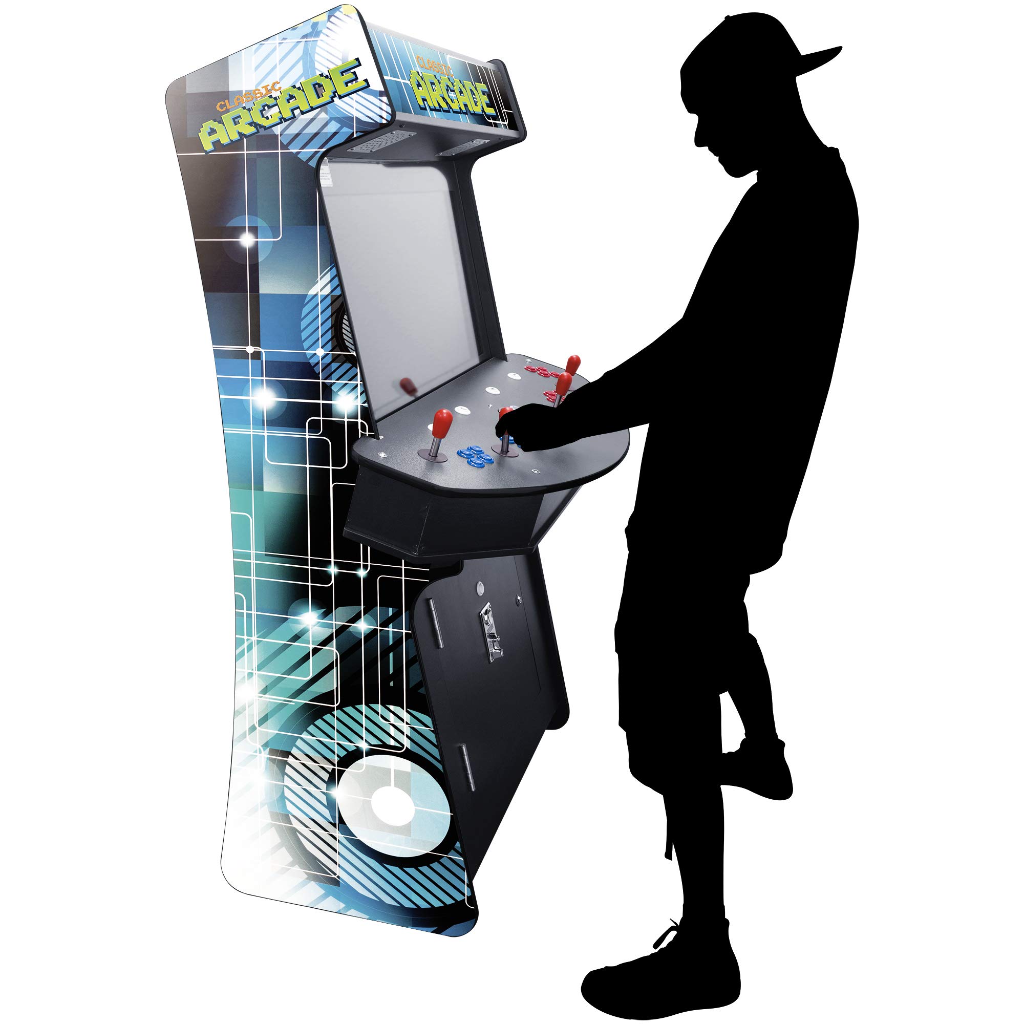 Creative Arcades Slim Full Size Stand-Up Commercial Grade Arcade Machine | 4 Player | 4500 Games | 32" LCD Screen | 4 Sanwa Joysticks | Trackball | 2 Stools Included | 3 Year Warranty