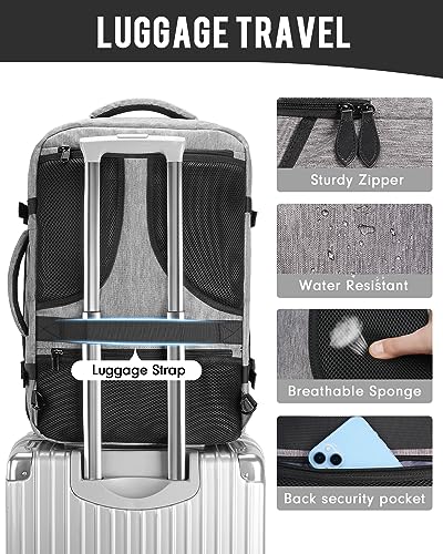Carry on Backpack, 50l Large Travel Backpack with 3 Packing Cubes, Expandable Airline Approved 17inch Laptop Backpack, Business Weekender Daypack Overnight Luggage Duffel Bag Gifts for Men Women,Grey