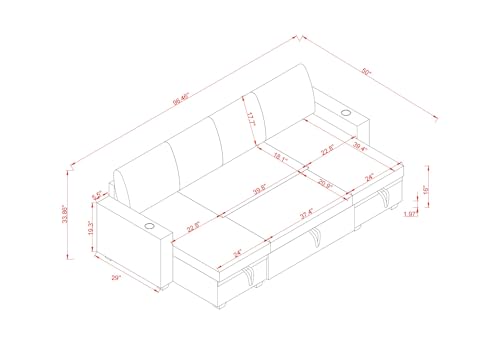 Ball & Cast 96.5" Convertible Sectional Pull Out Couch with Double Storage Chaise&Cup Holders, 4 Seat U-Shaped Sleeper Sofa-Bed w/Removable Cushions for Living Room Apartment Small Spaces, Dark Gray