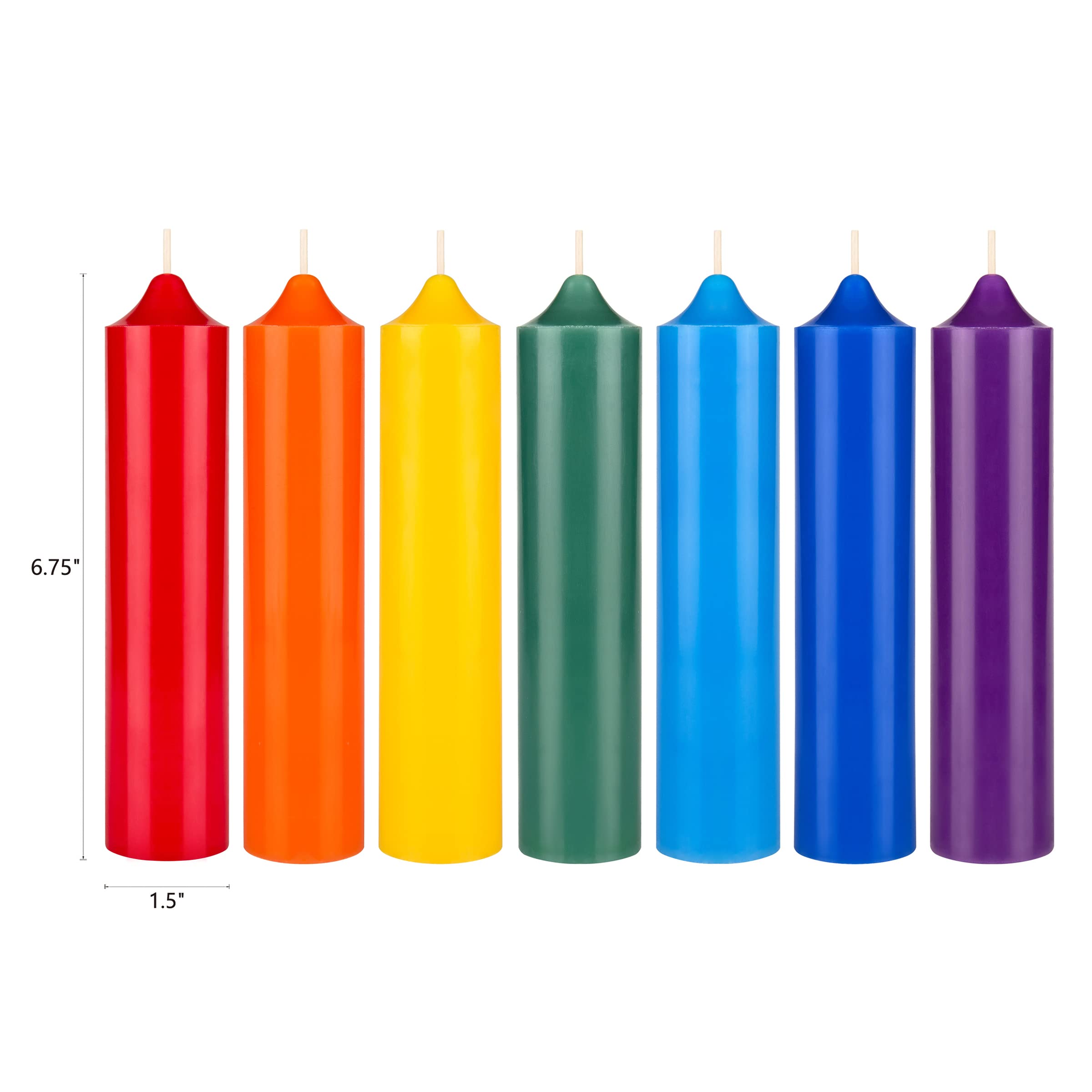 Mega Candles 7 pcs Unscented Chakra Bell Top Pillar Candle, Hand Poured Premium Wax Candles 1.5 Inch x 6.75 Inch, Cotton Wick, Promotes Positive Energy, Aids Meditation & Relaxation