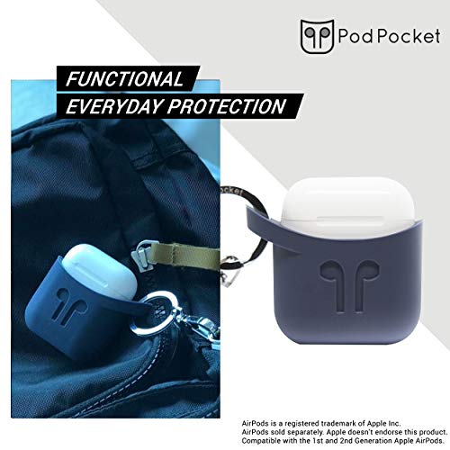 PodPocket Scoop AirPod Storage Case with Protective Translucent Silicone and Impact Protection Indigo Blue