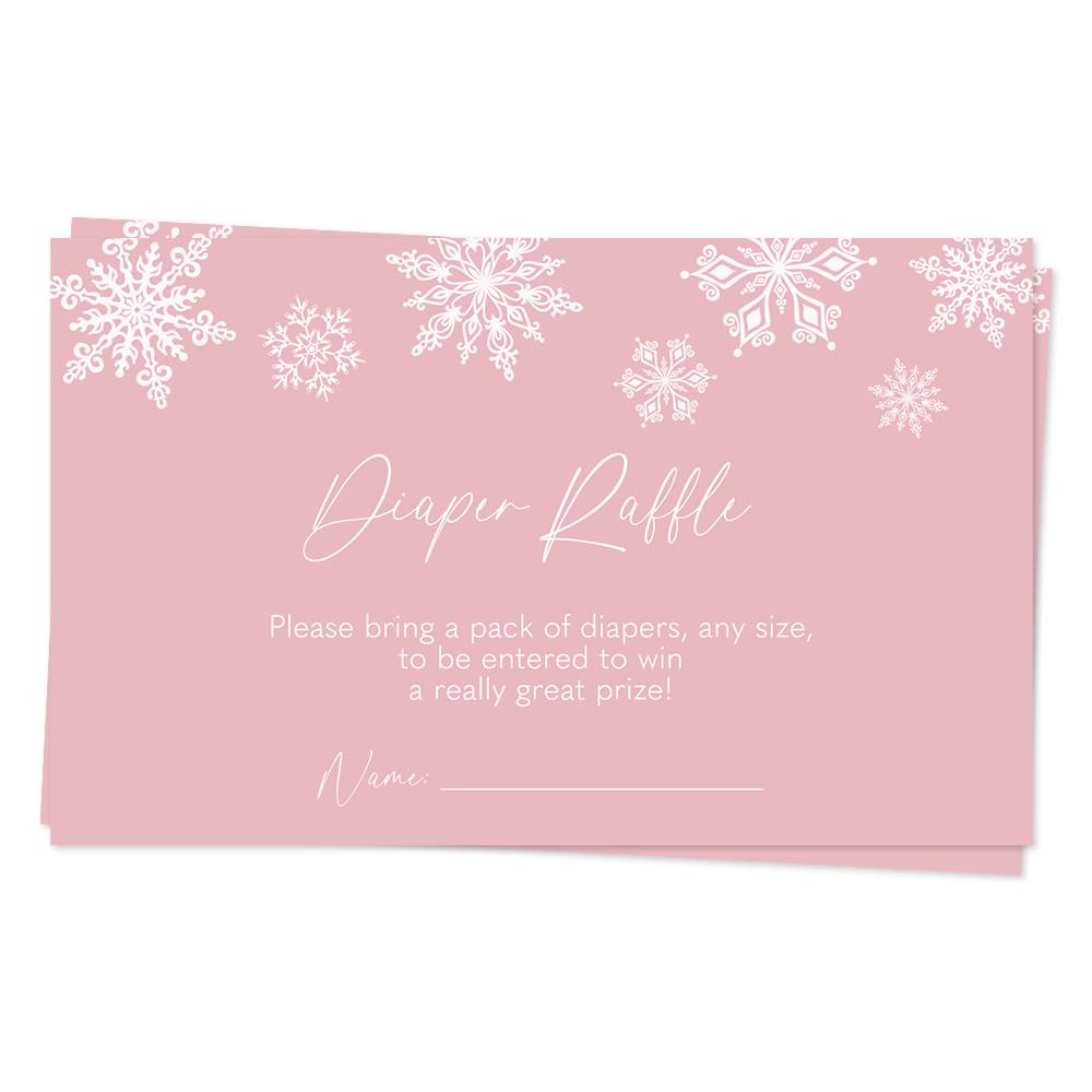 Winter Wonderland Diaper Raffle Tickets Girl Baby Cold Outside Snowflake Shower Insert Cards (50 Count)