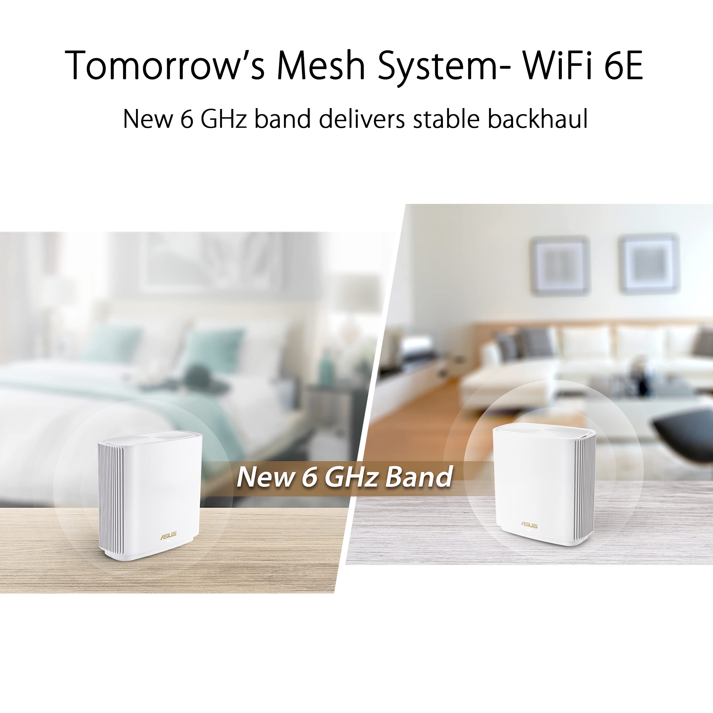 ASUS ZenWiFi Whole-Home Tri-Band Mesh WiFi 6E System (ET8 2PK) & ZenWiFi Whole-Home Dual-Band Mesh WiFi 6 System XD6 White - 1 Pack, Coverage up to 2,700 sq.ft & 4+ Rooms, 5400Mbps, AiMesh